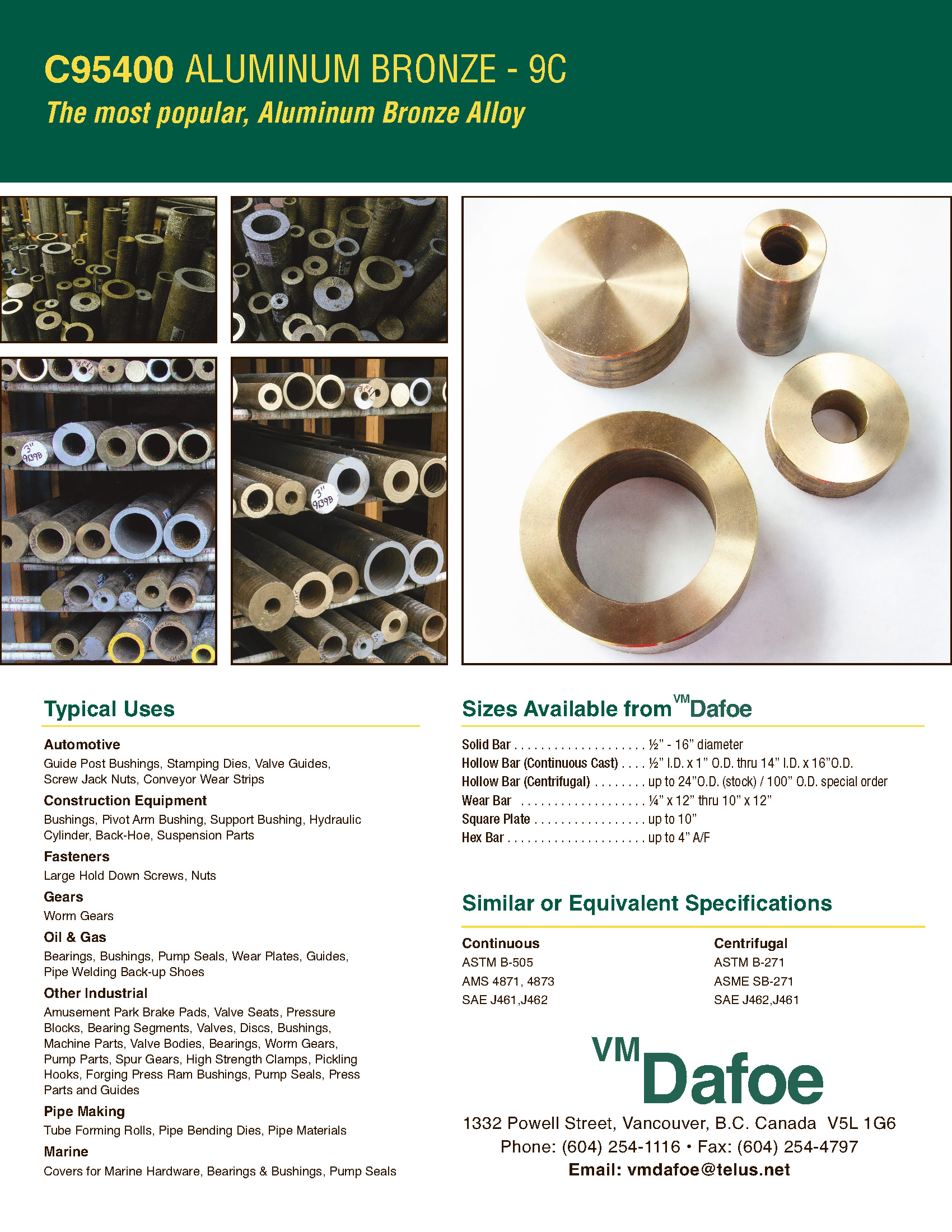 C95400 ALUMINUM BRONZE – VM DAFOE MACHINE SHOP LTD.